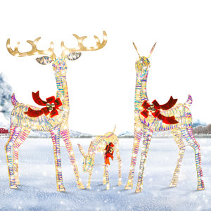 The Holiday Aisle® 3-Piece Lighted 3D Colorful Reindeer Family Outdoor Christmas Decorations Set ...